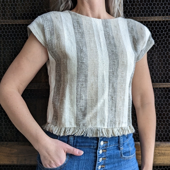 Vintage | Tops | 98s Striped Boxy Top 80s Shirt S | Poshmark